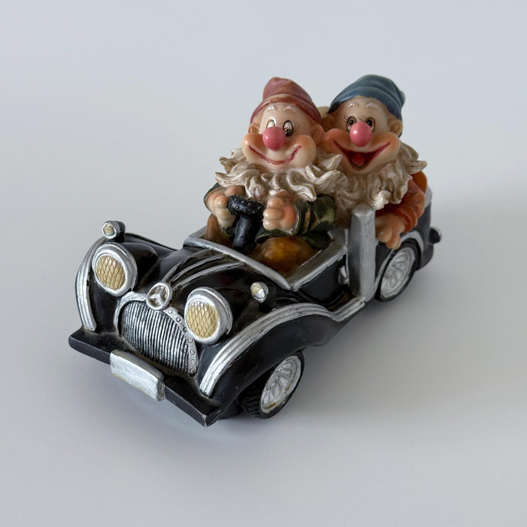 Vintage Gnome Figurine in Classic Car, Whimsical Resin Decor, Garden ...