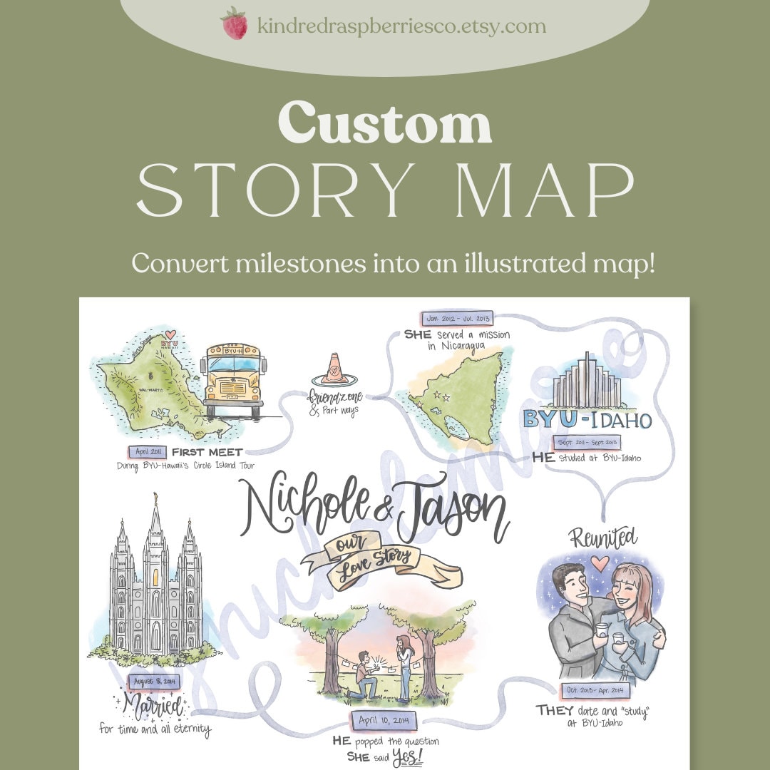 Custom Story Map, Milestone Map, Illustrated Love Story, Love Story ...