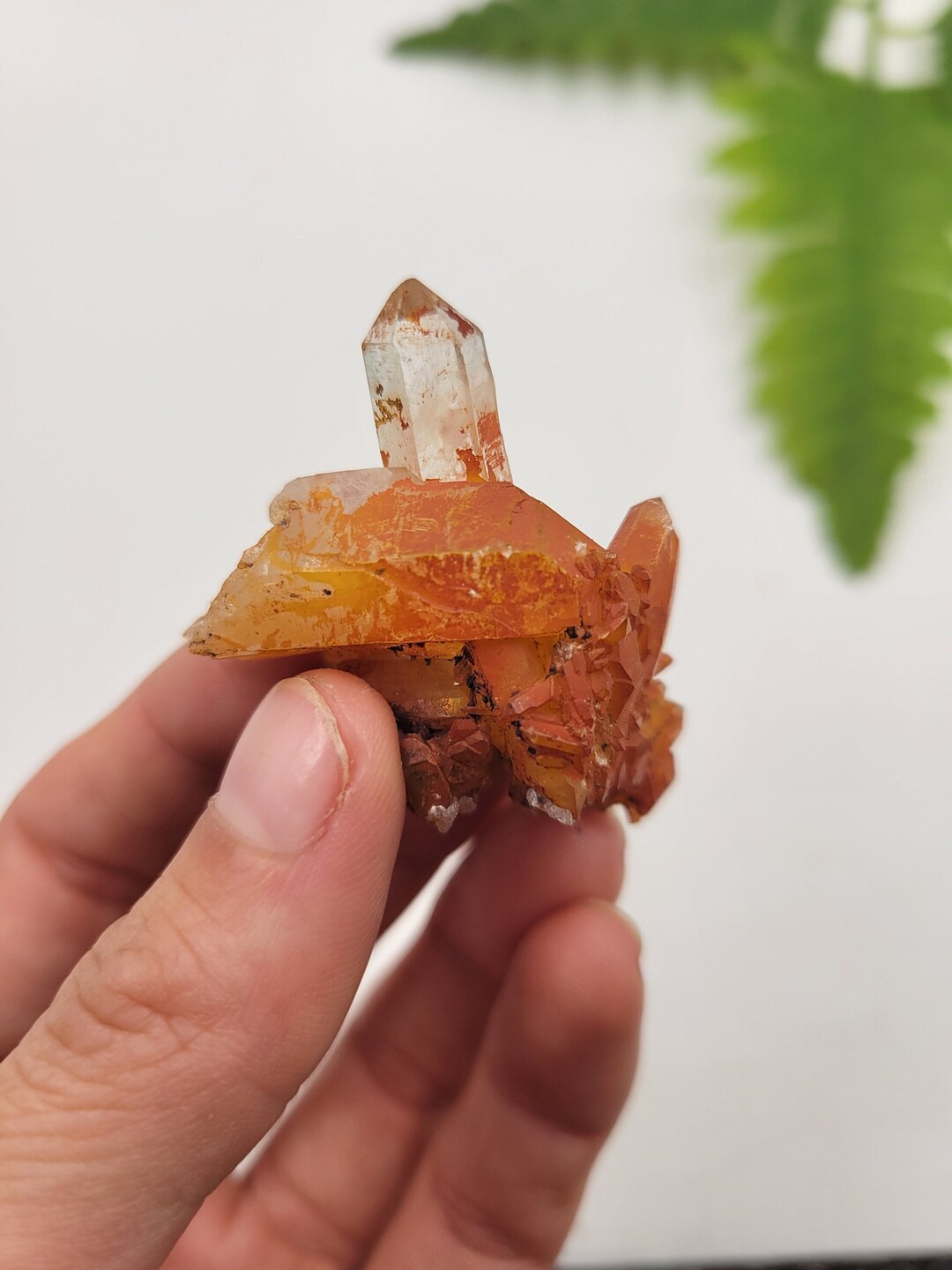 Orange Quartz Cluster With Tiny Malachite. Rare Combination Mineral ...