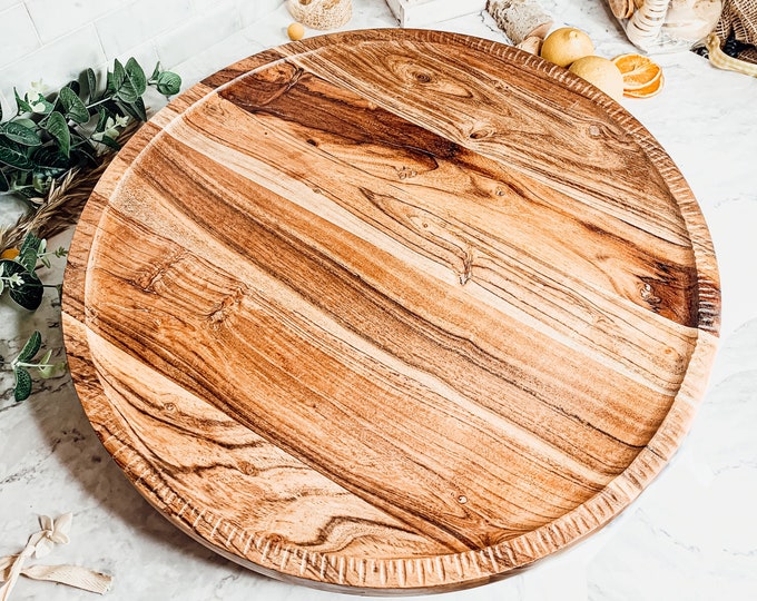 Charcuterie Board Round Wooden, Lazy Susan Wood Turntable Board, Thick ...
