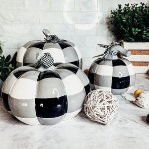 Buffalo Check Hand Painted Pumpkins, 3 Sizes, Black and White Pumpkin ...