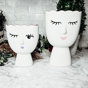 Face Vase Ceramic, Eyelash Handmade Unique Vases, Hand Painted White ...