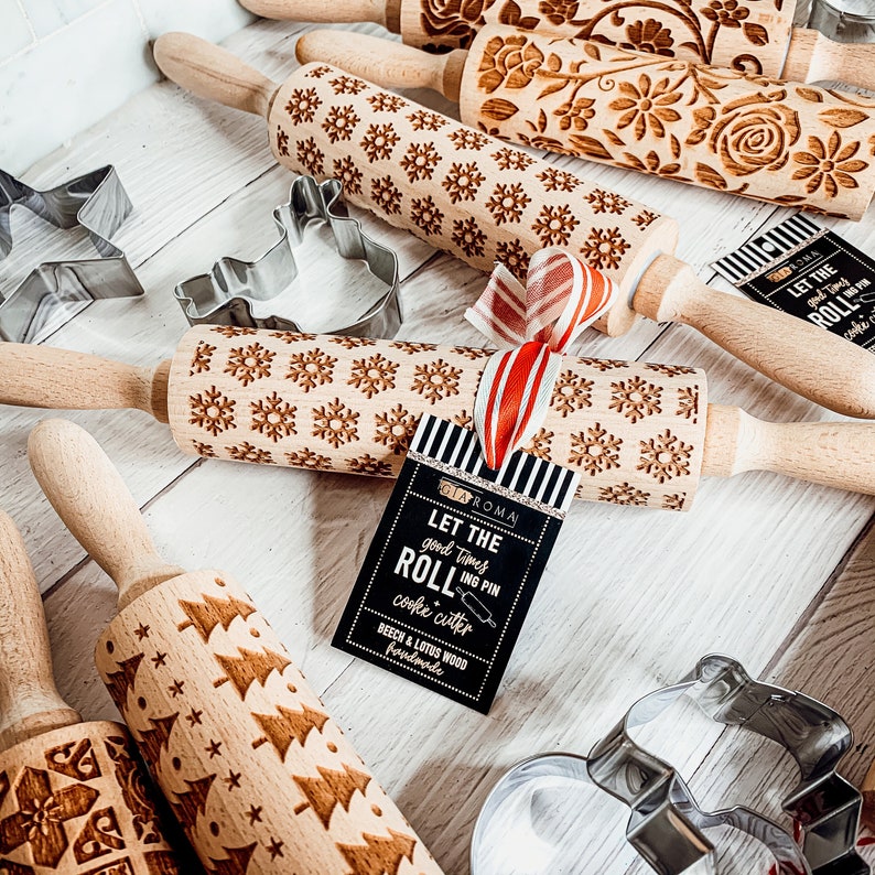 Christmas Rolling Pin Set Engraved Embossed Holiday Rolling - Etsy