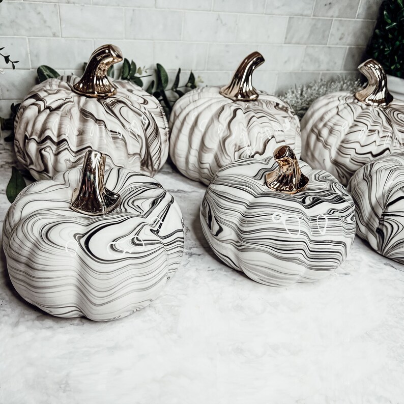Hand Painted Pumpkins 2 Sizes Black and White Pumpkin Decor - Etsy