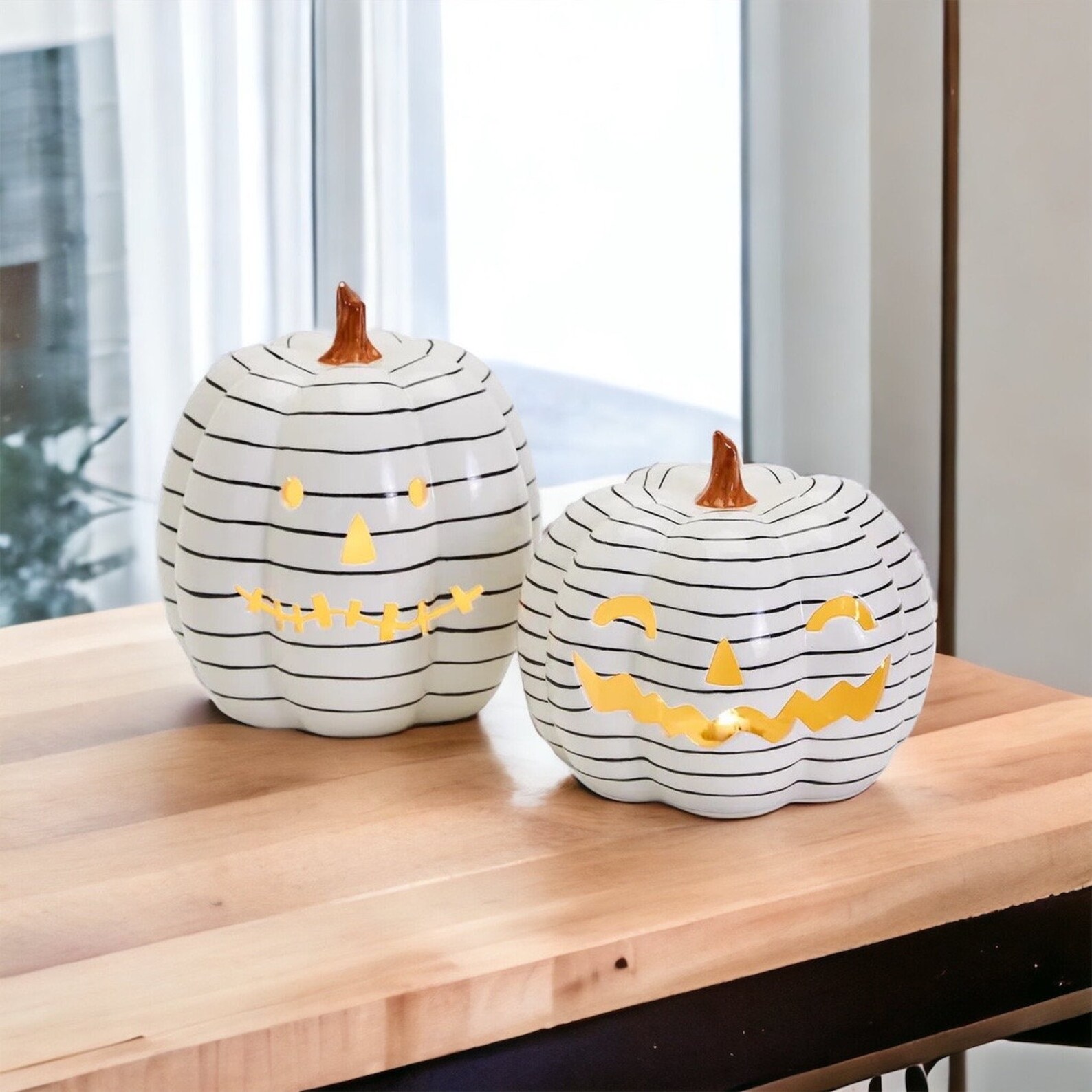 Light up Pumpkins, Black and White Pumpkin Decor, BW Modern Halloween ...