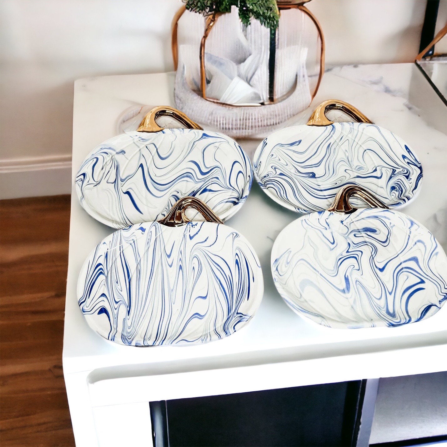 Halloween Plate Set Ceramic & Hand Painted, Blue Halloween Decor ...