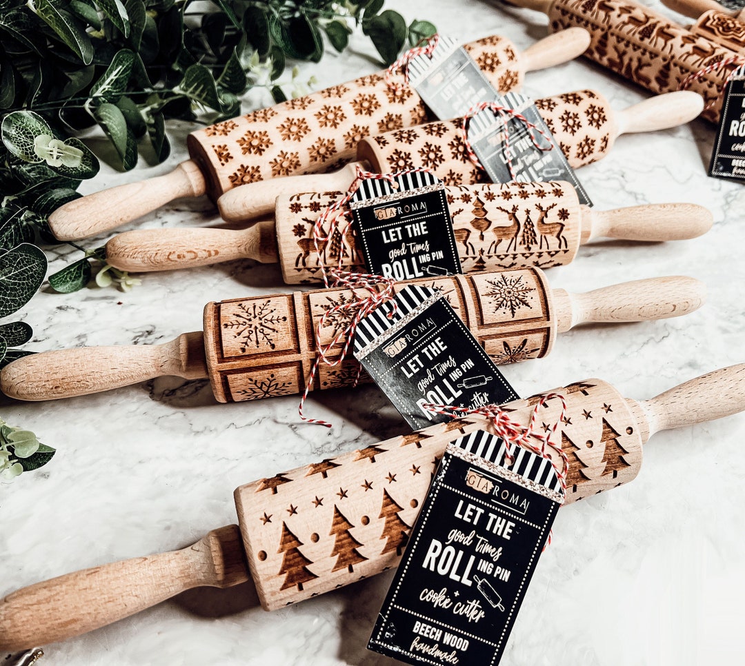 Christmas Rolling Pin Set Engraved, Embossed Holiday Rolling Pin ...