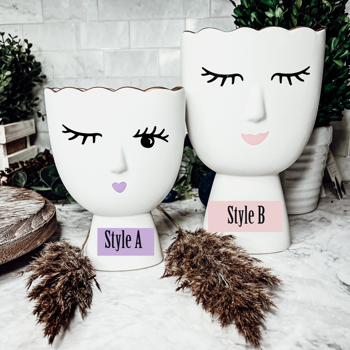 Face Vase Ceramic, Eyelash Handmade Unique Vases, Hand Painted White ...
