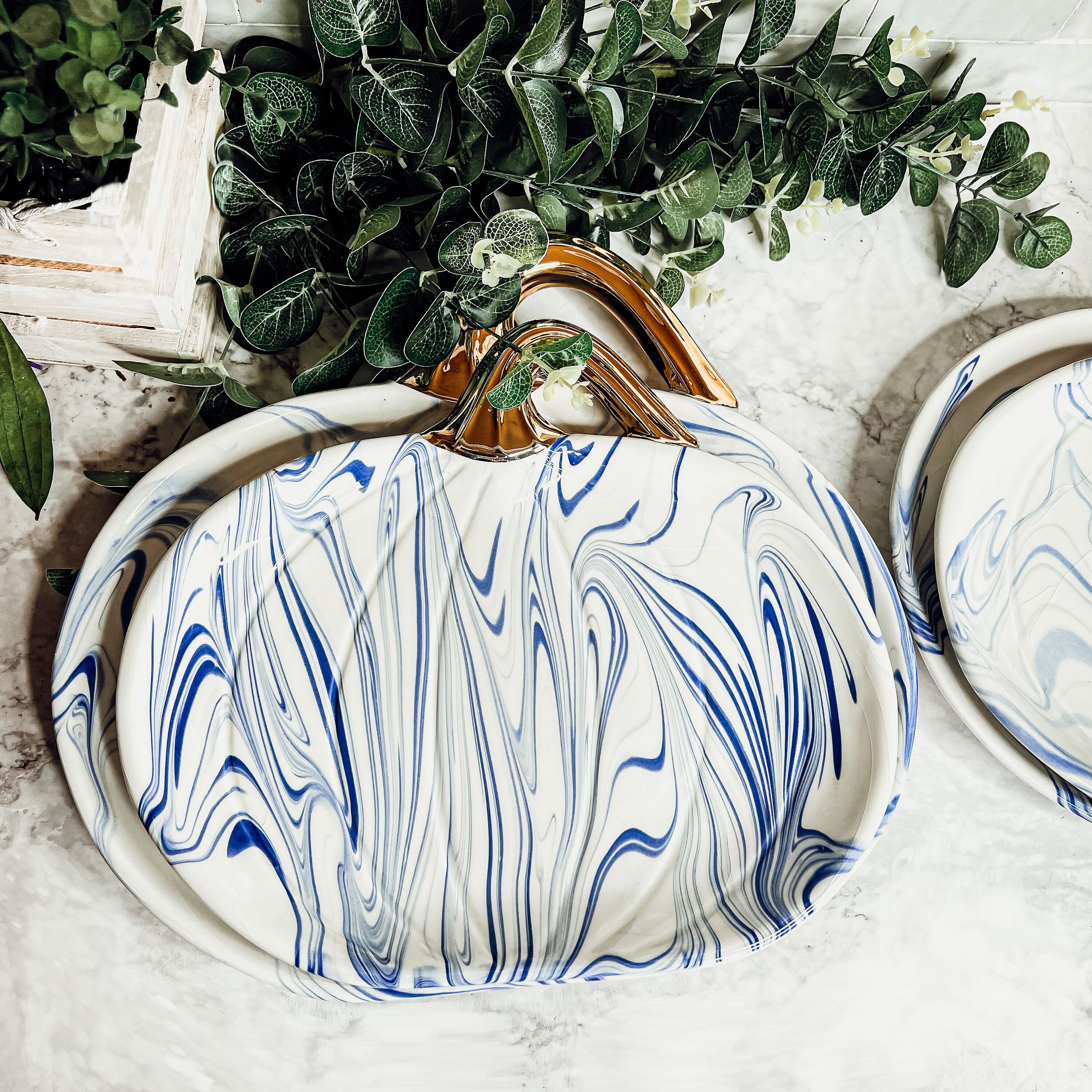 Halloween Plate Set Ceramic & Hand Painted, Blue Halloween Decor ...