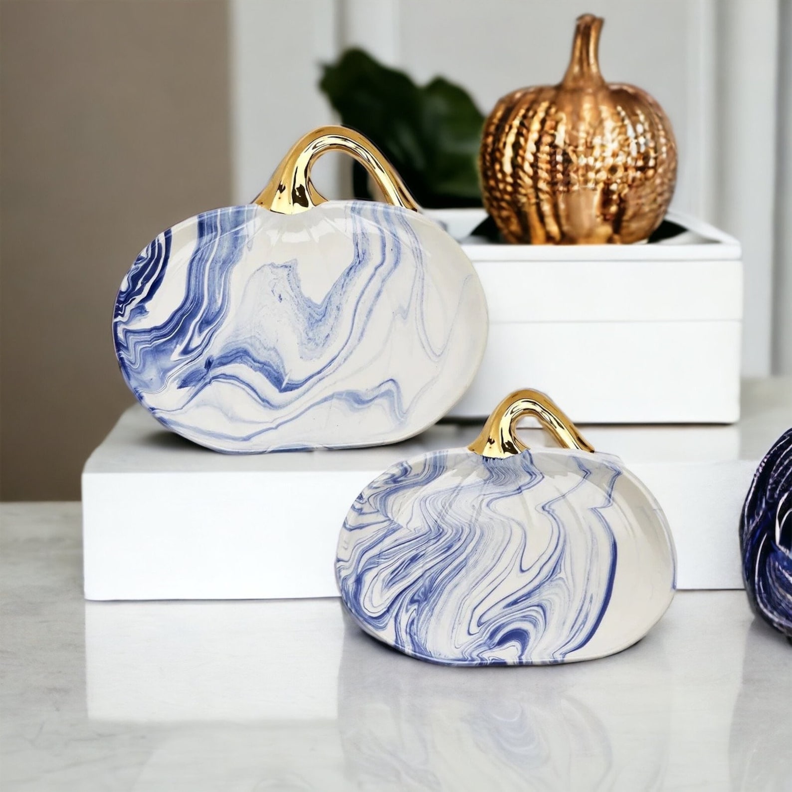 Halloween Plate Set Ceramic & Hand Painted, Blue Halloween Decor ...