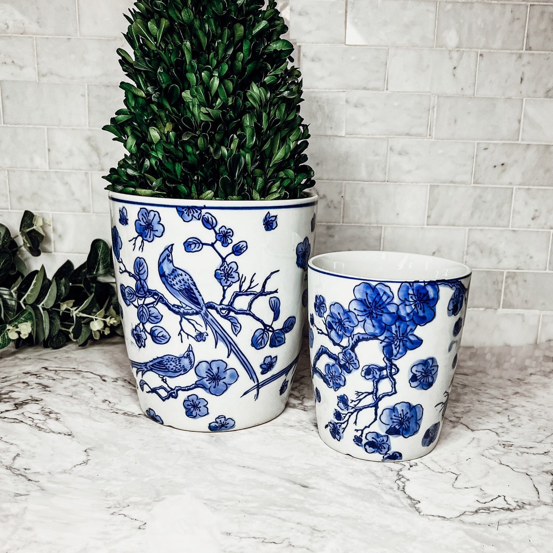 Blue and White Vase, Chinoiserie Vase, Blue Cachepot, Hand Painted ...