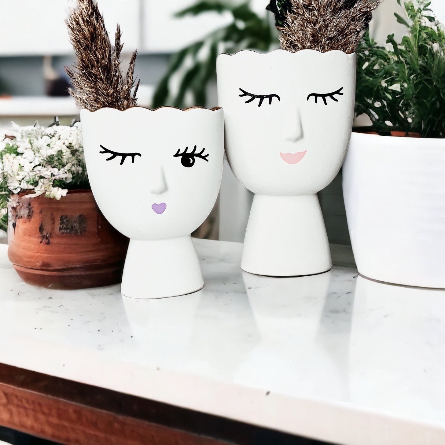 Face Vase Ceramic, Eyelash Handmade Unique Vases, Hand Painted White ...