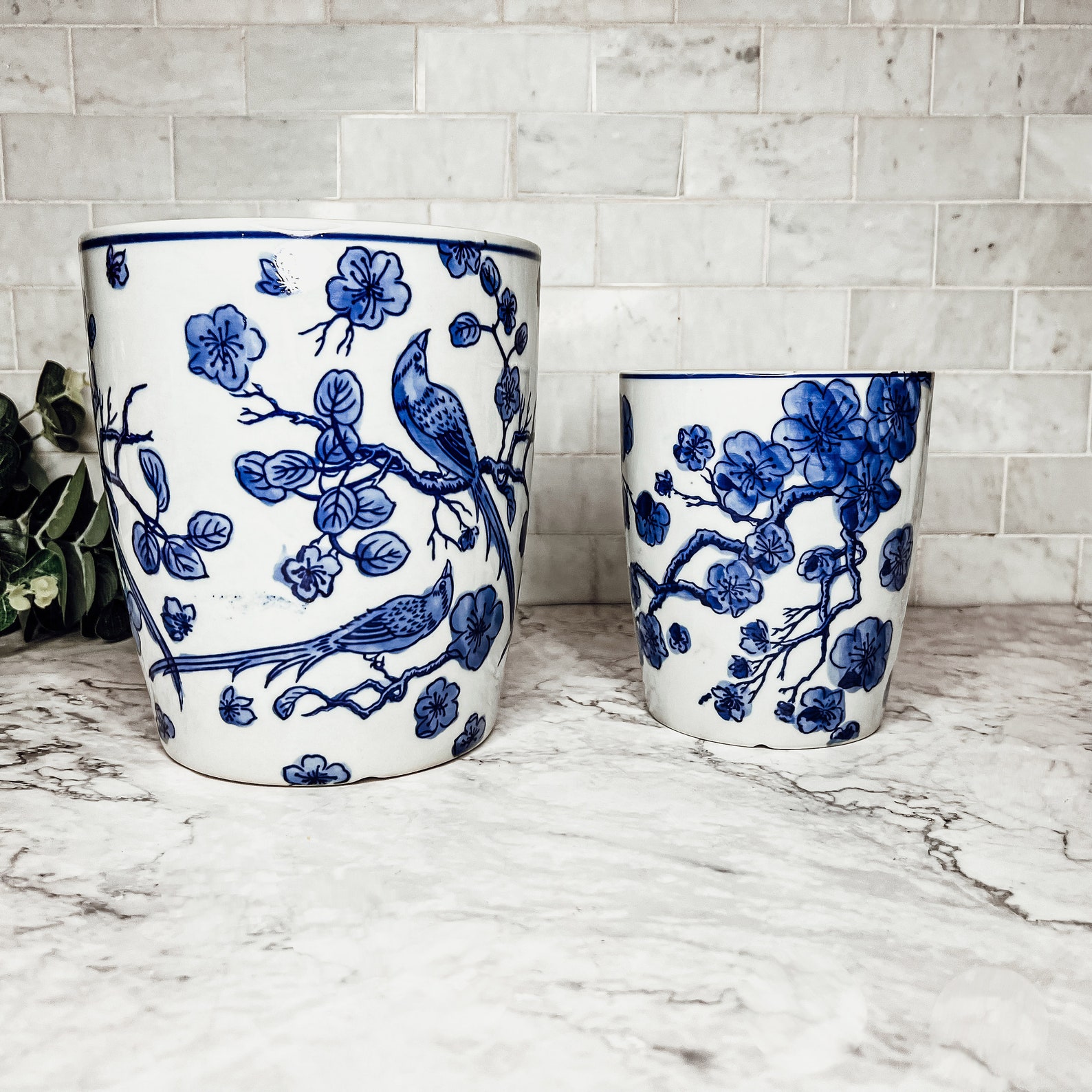 Blue and White Vase, Chinoiserie Vase, Blue Cachepot, Hand Painted ...