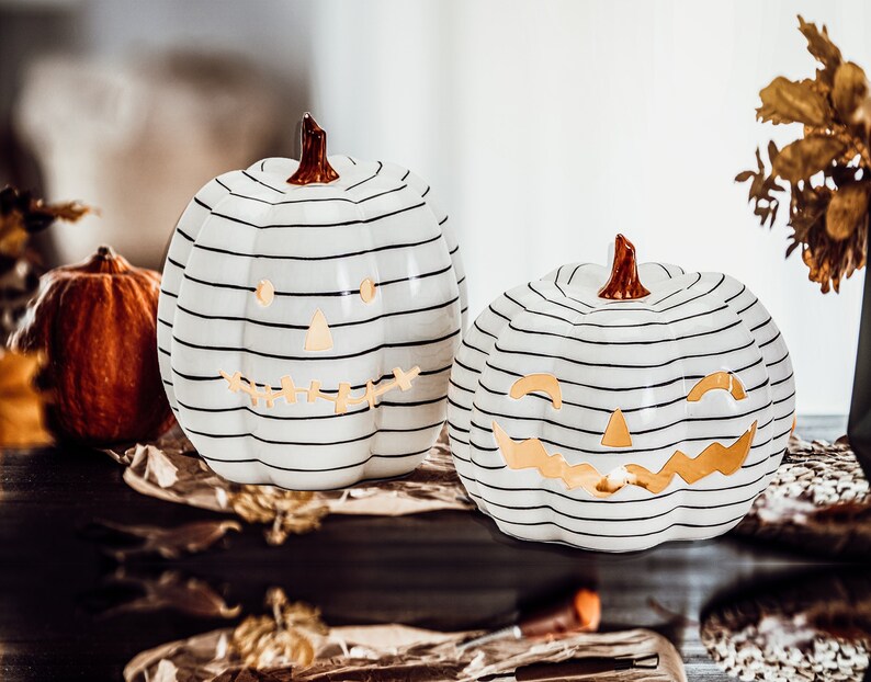 Light up Pumpkins Black and White Pumpkin Decor BW Modern - Etsy