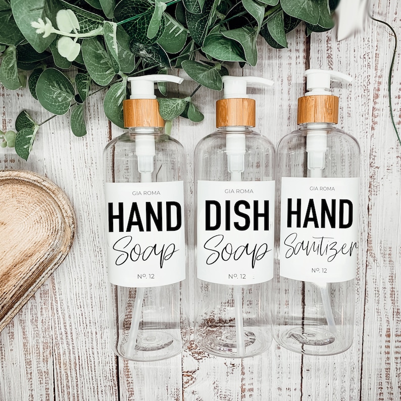 Hand Soap and Dish Soap Sets of Refillable Plastic Dispensers | Clear ...