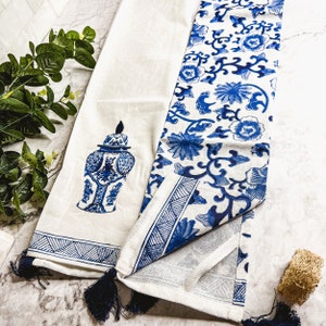 Blue Dish Cloth Blue Dish Towel Set Cotton Blue Chinoiserie | Etsy