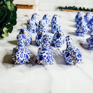 Blue Robin Decorations, Chinoiserie Birds, Hand Painted Blue and White ...