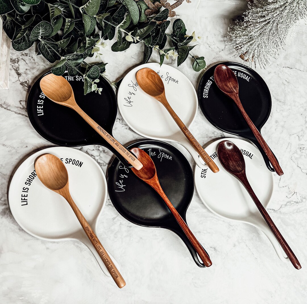 Spoon Rest Ceramic Set, Spoon Rests for Kitchen With Wooden Spoon ...