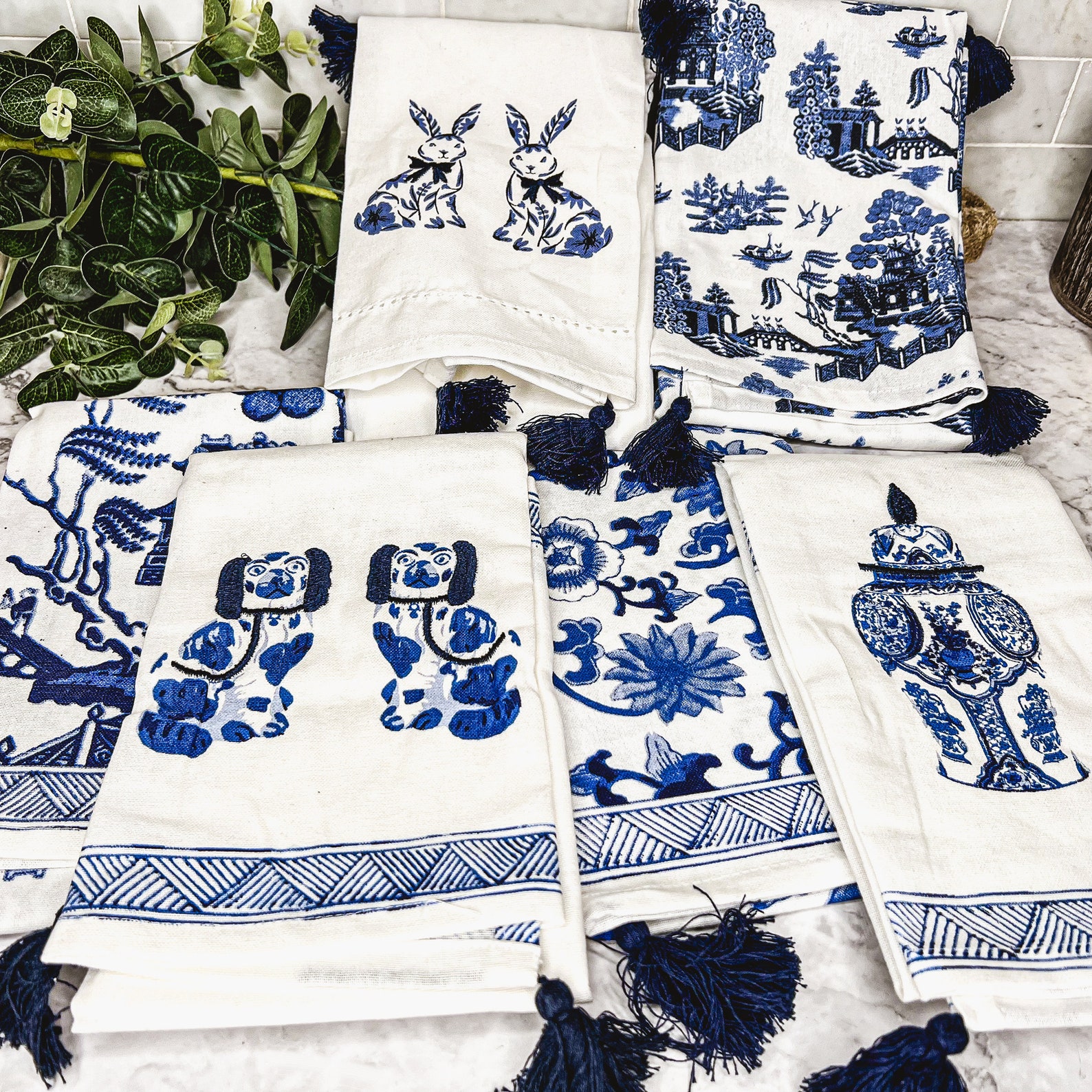 Blue Dish Cloth Blue Dish Towel Set Cotton Blue Chinoiserie - Etsy