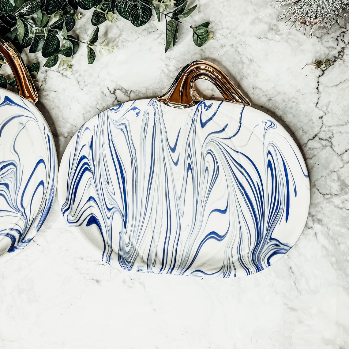 Halloween Plate Set Ceramic & Hand Painted, Blue Halloween Decor ...