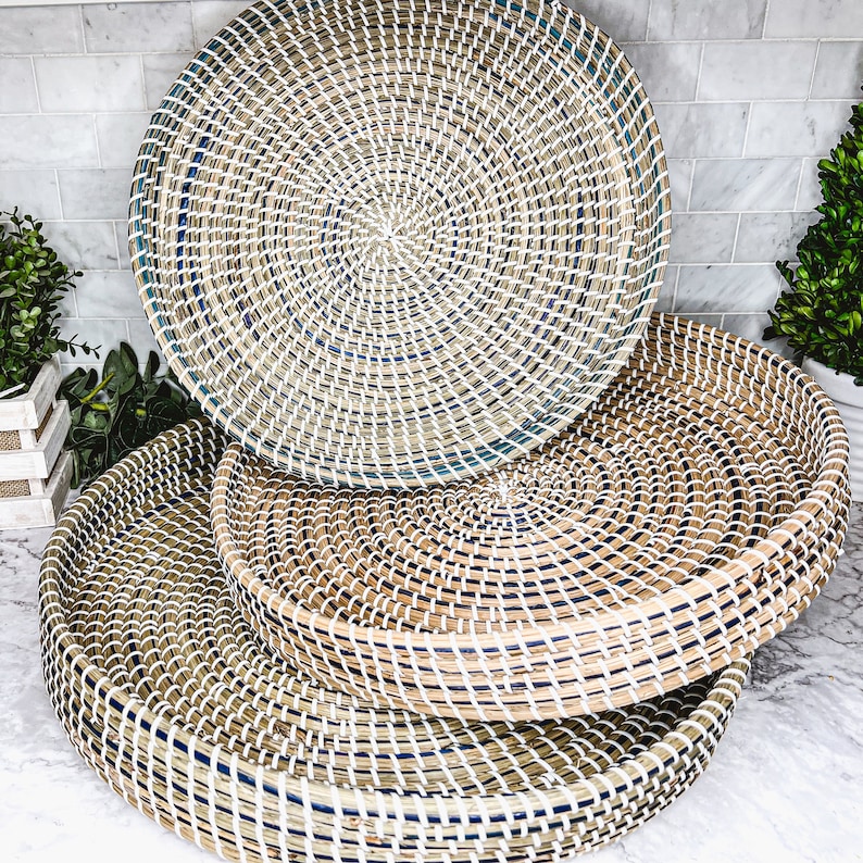 Seagrass Basket Tray Round, Woven Tray Round Large - 6 Sizes, Nested ...