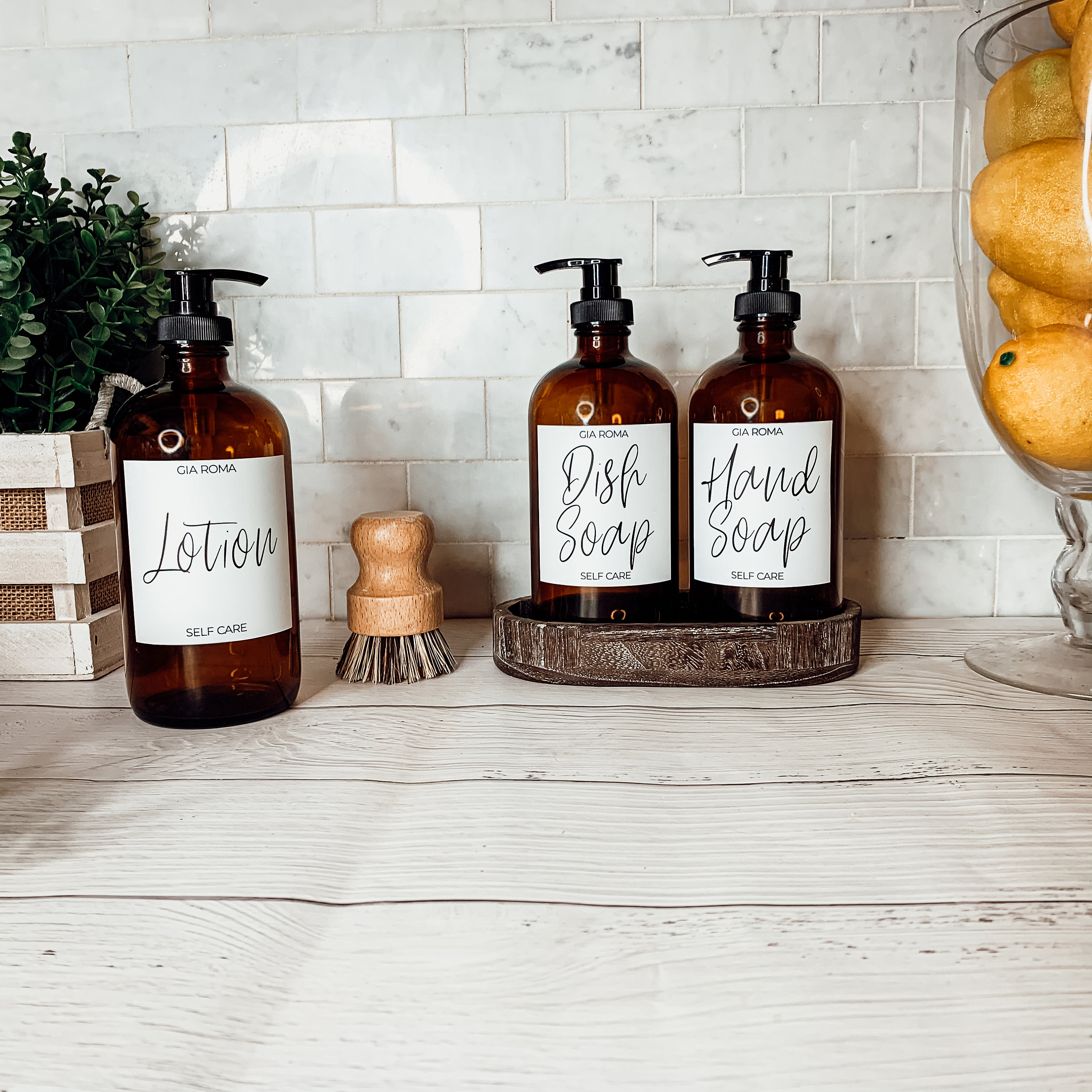Hand Soap and Dish Soap Set of 16 Oz Amber Glass Dispensers | Hand Soap ...