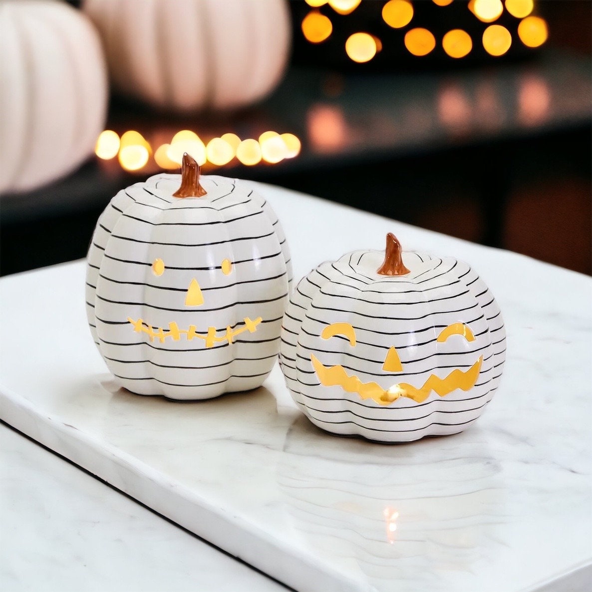 Light up Pumpkins, Black and White Pumpkin Decor, BW Modern Halloween ...