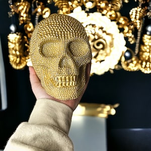 Skull Decoration Halloween, Handmade Skull Centerpiece, Gold Halloween ...