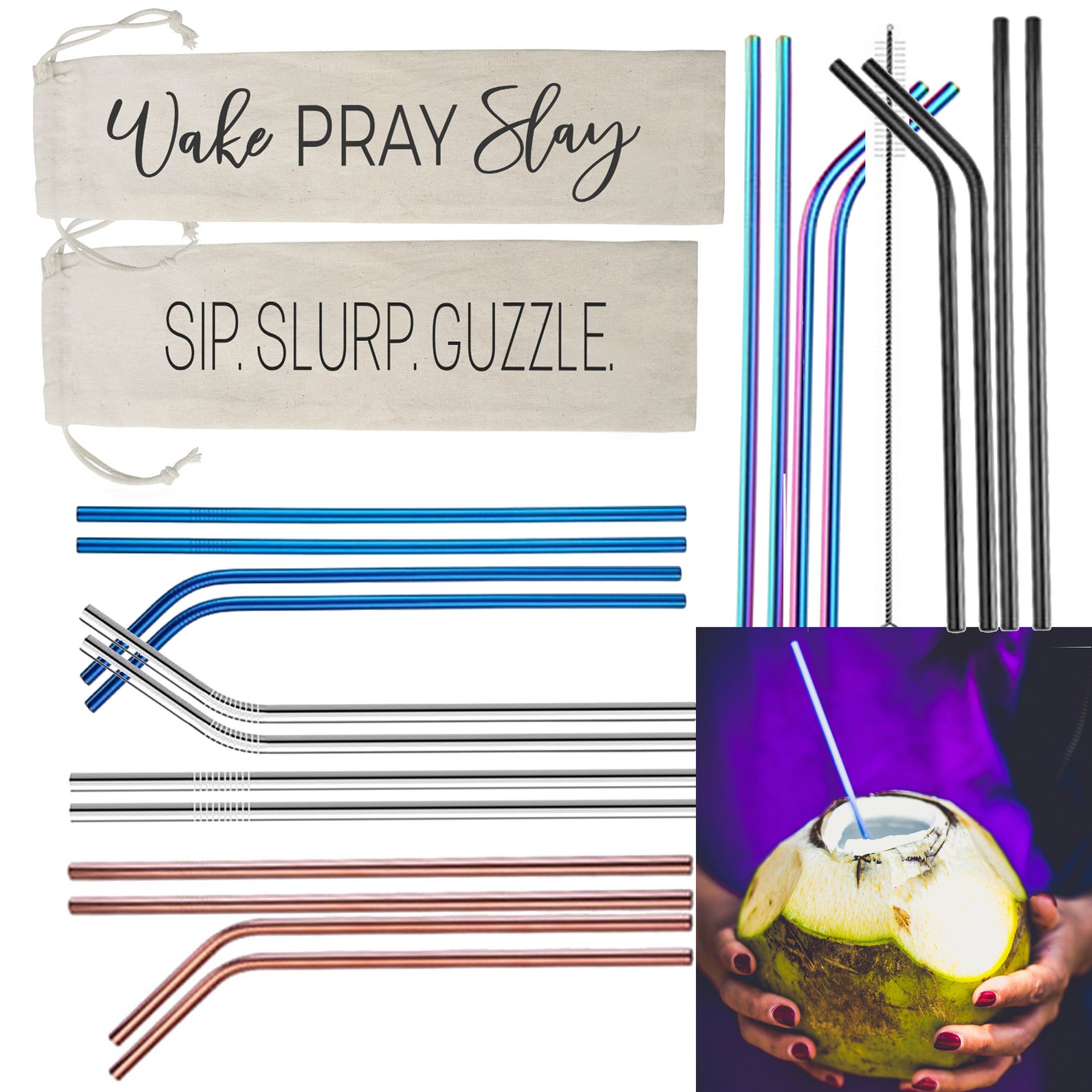 Trendy Straw Sets, Eco-friendly Gift Ideas for Her, Travel Straws ...