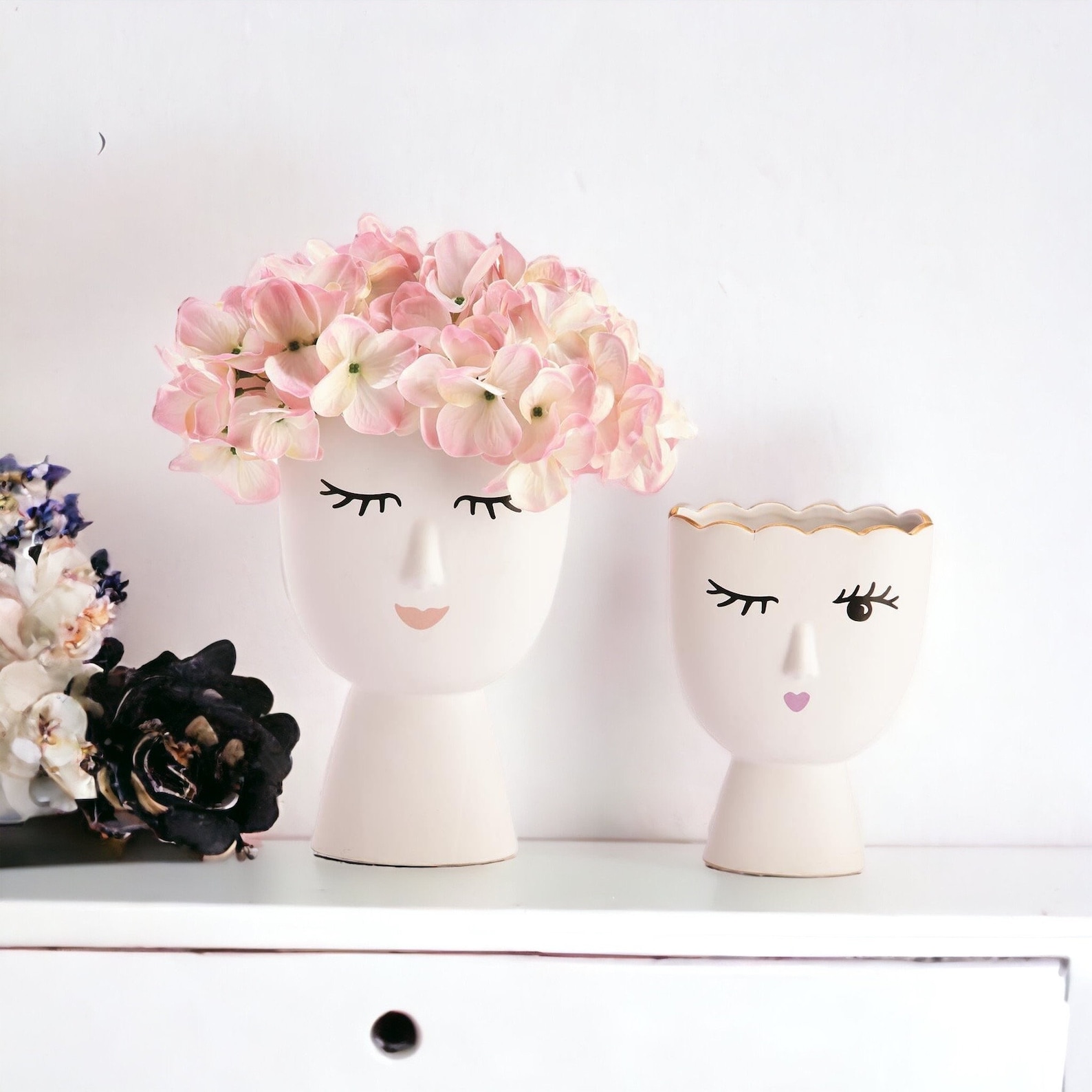 Face Vase Ceramic, Eyelash Handmade Unique Vases, Hand Painted White ...