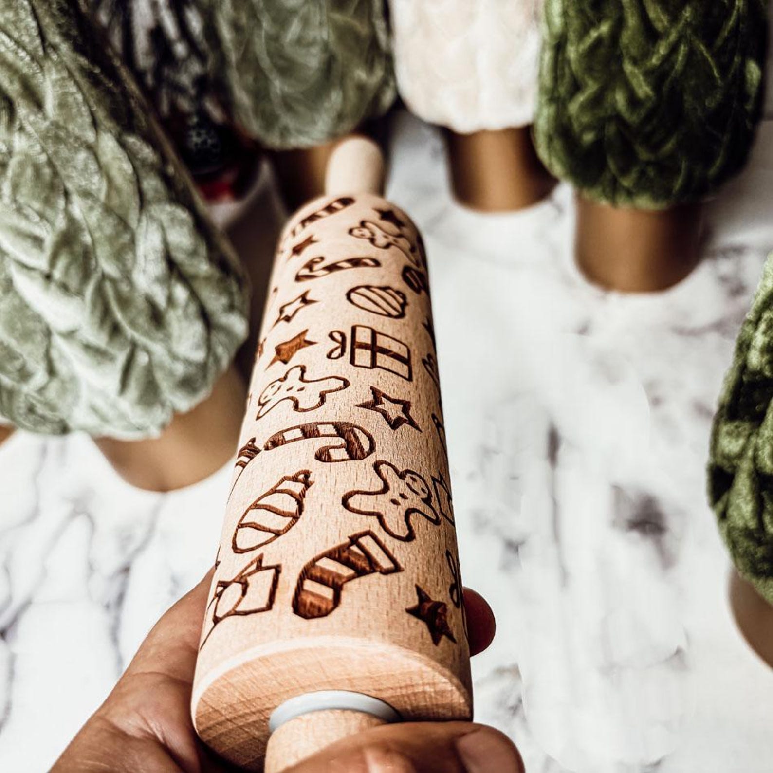 Embossed Rolling Pin for Cookies, Christmas Cookie Baking Set, Wooden ...