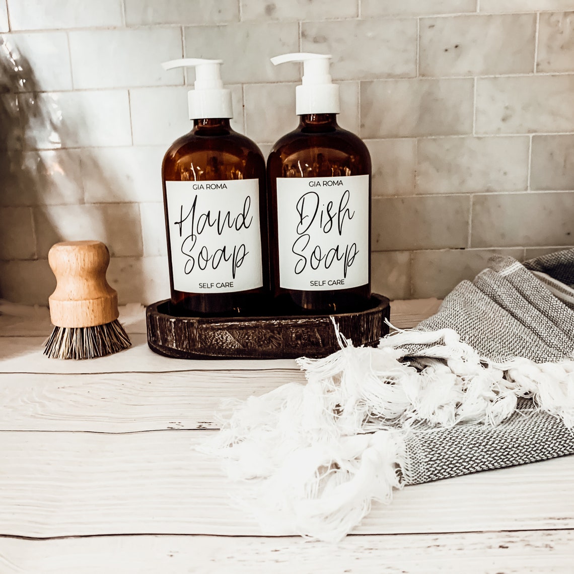 Hand Soap and Dish Soap Set of 16 oz Amber Glass Dispensers | Etsy