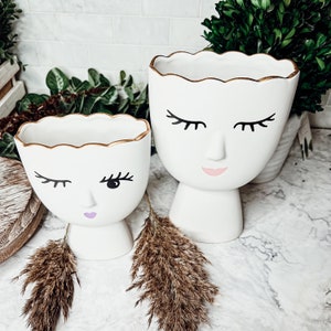 Face Vase Ceramic, Eyelash Handmade Unique Vases, Hand Painted White ...