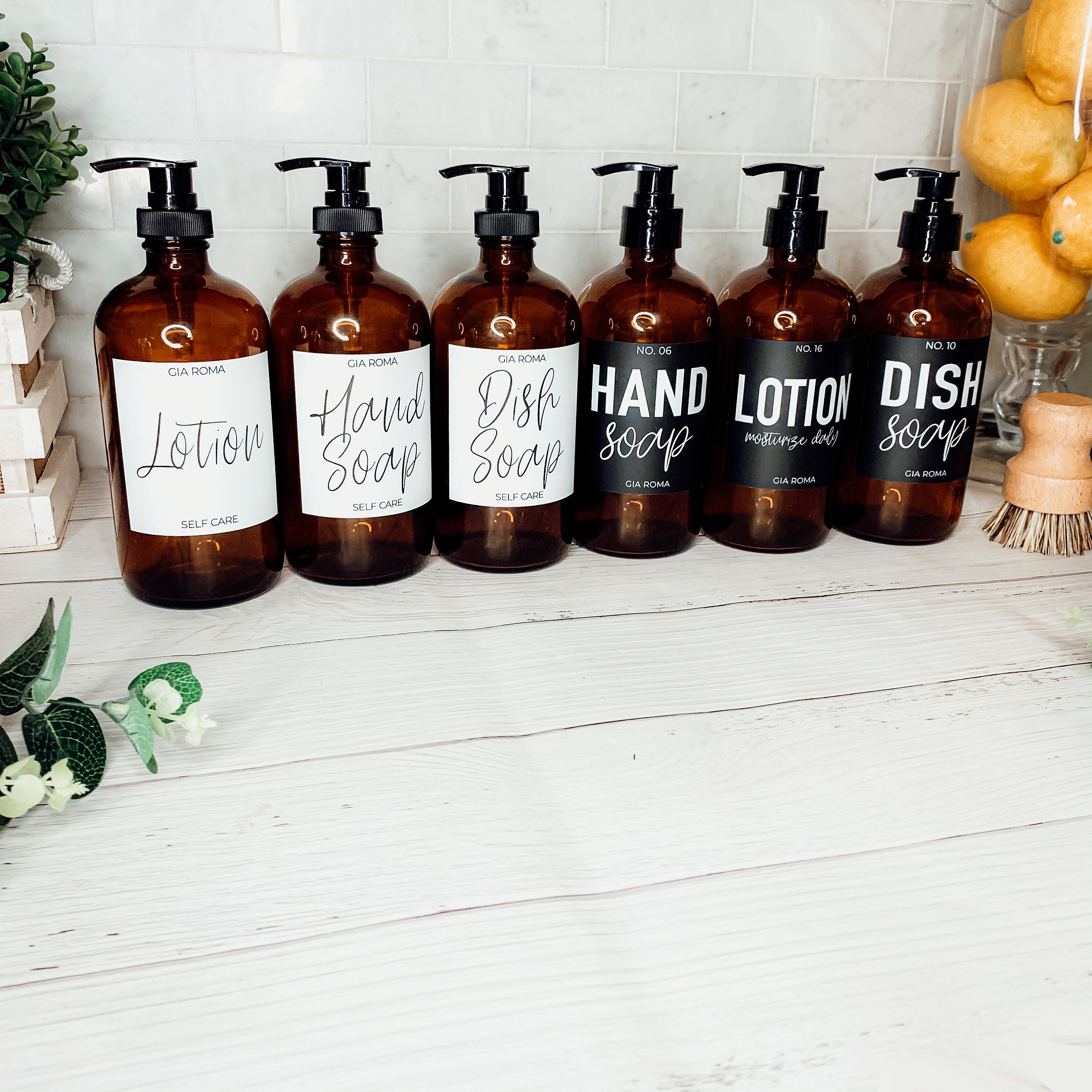 Hand Soap and Dish Soap Set of 16 Oz Amber Glass Dispensers | Hand Soap ...