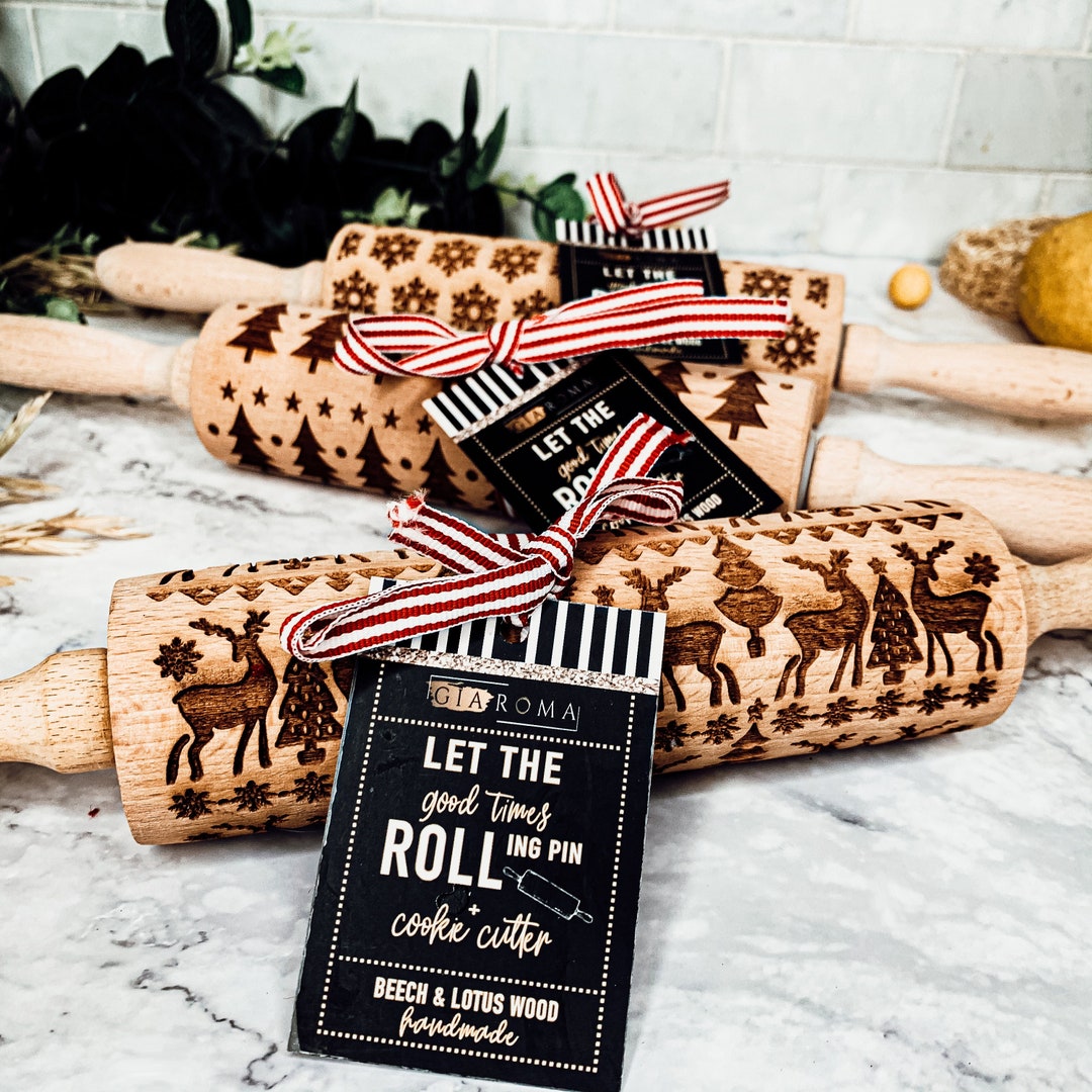 Baking Gift Sets, Embossed Wood Rolling Pins for Christmas Cookies ...