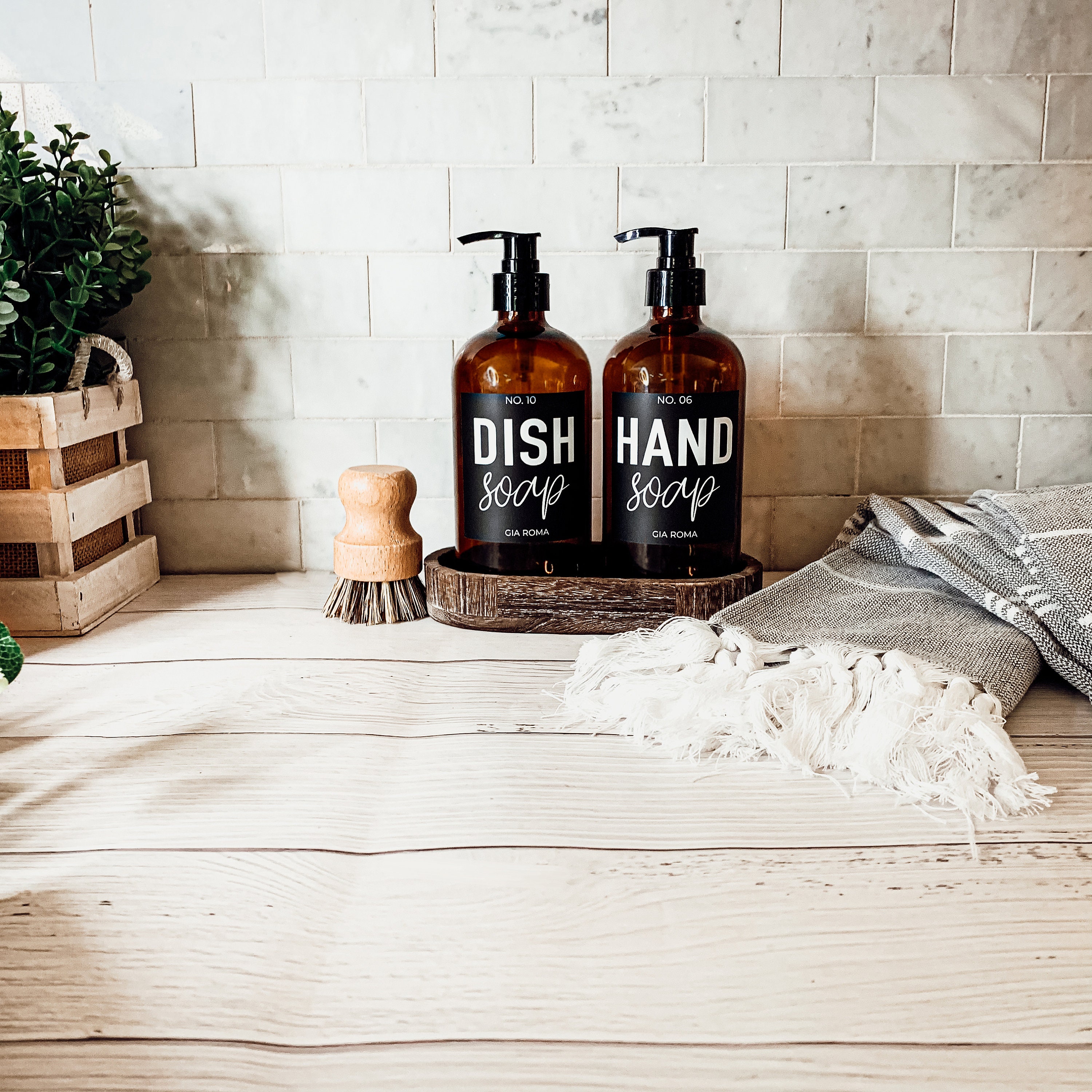 Hand Soap and Dish Soap Set of 16 Oz Amber Glass Dispensers | Hand Soap ...