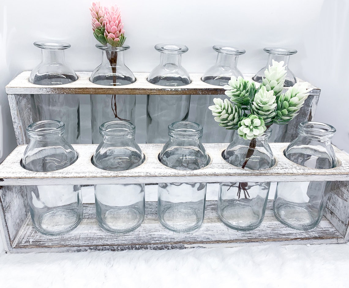 Rustic Vase Set, Handmade Wooden Glass Vase Set, Vintage Vases ...