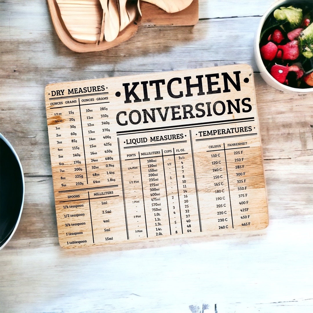Kitchen Conversion Cutting Board Chart, Bamboo Cutting Board With ...