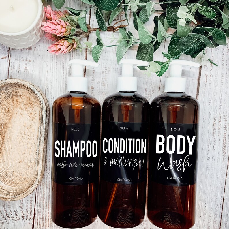 Amber Shower Dispenser Bottle Sets With Bamboo Pump Options - Etsy
