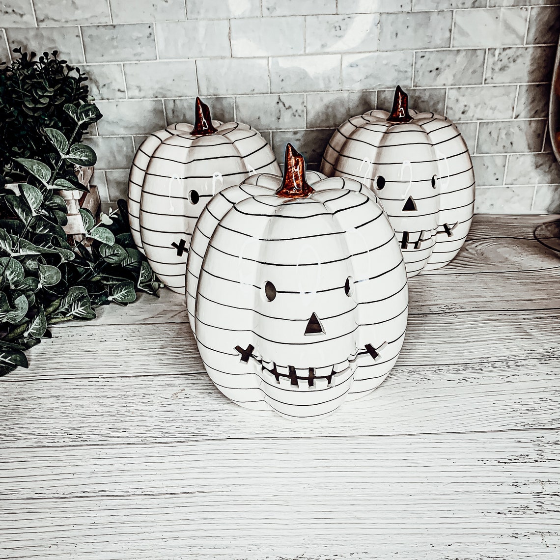 Light up Pumpkins, Black and White Pumpkin Decor, BW Modern Halloween ...