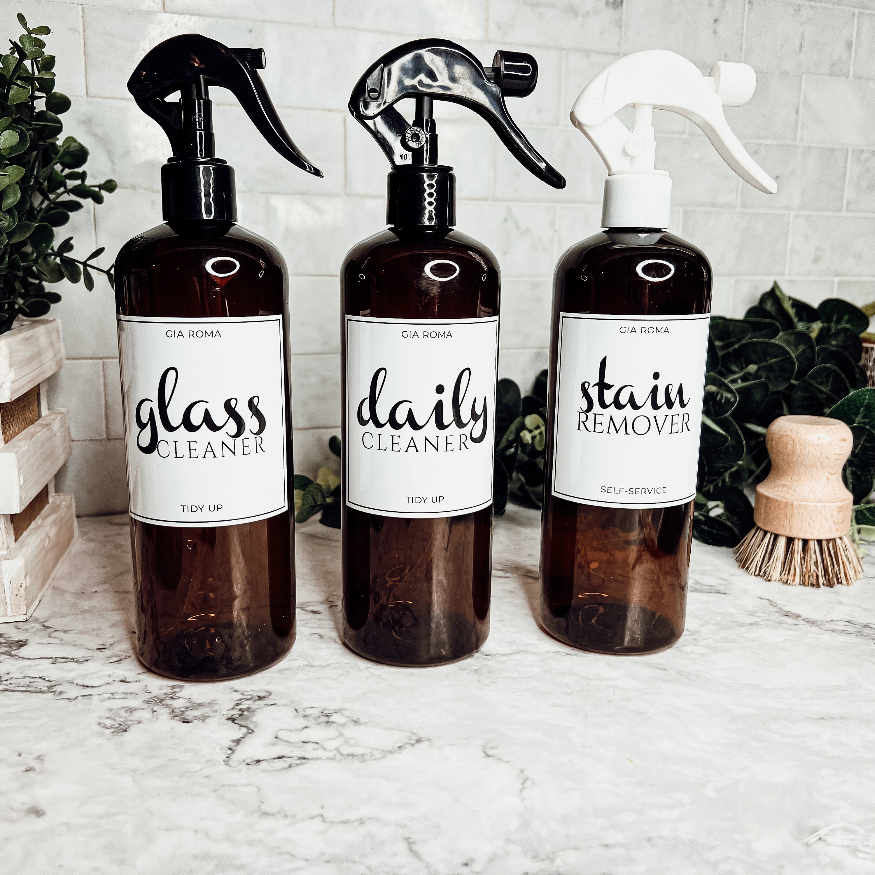 Amber Cleaning Spray Bottle, 16oz Mist Spraying Pump Bottles, Reusable ...