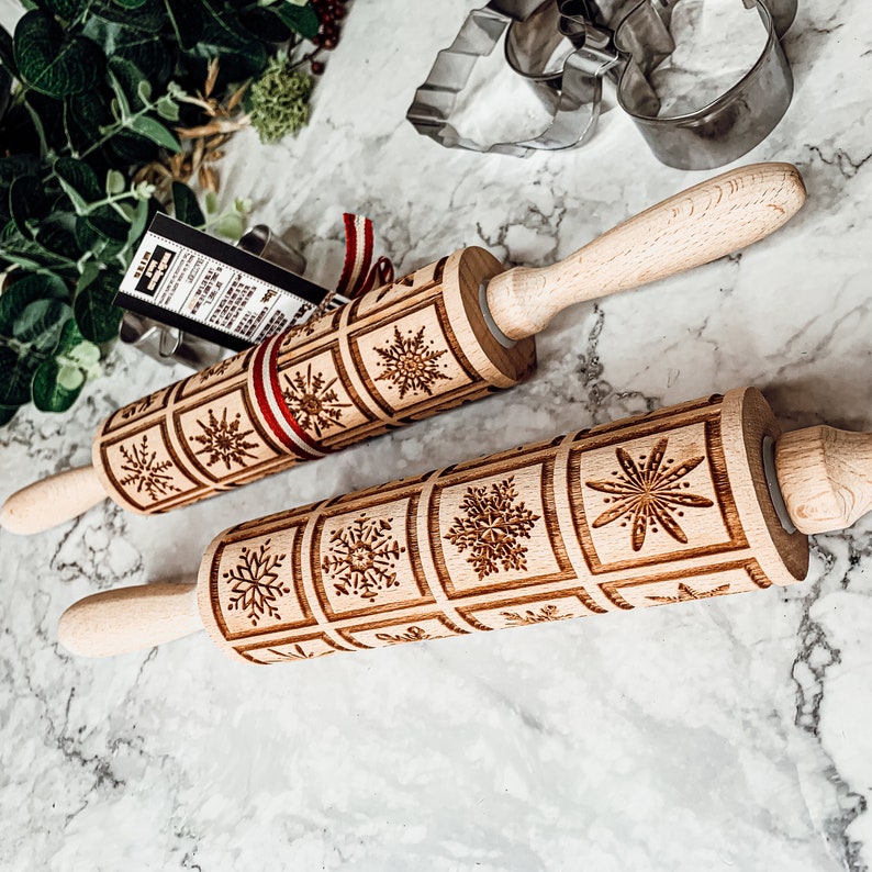 Baking Gift Sets, Embossed Wood Rolling Pins for Christmas Cookies ...