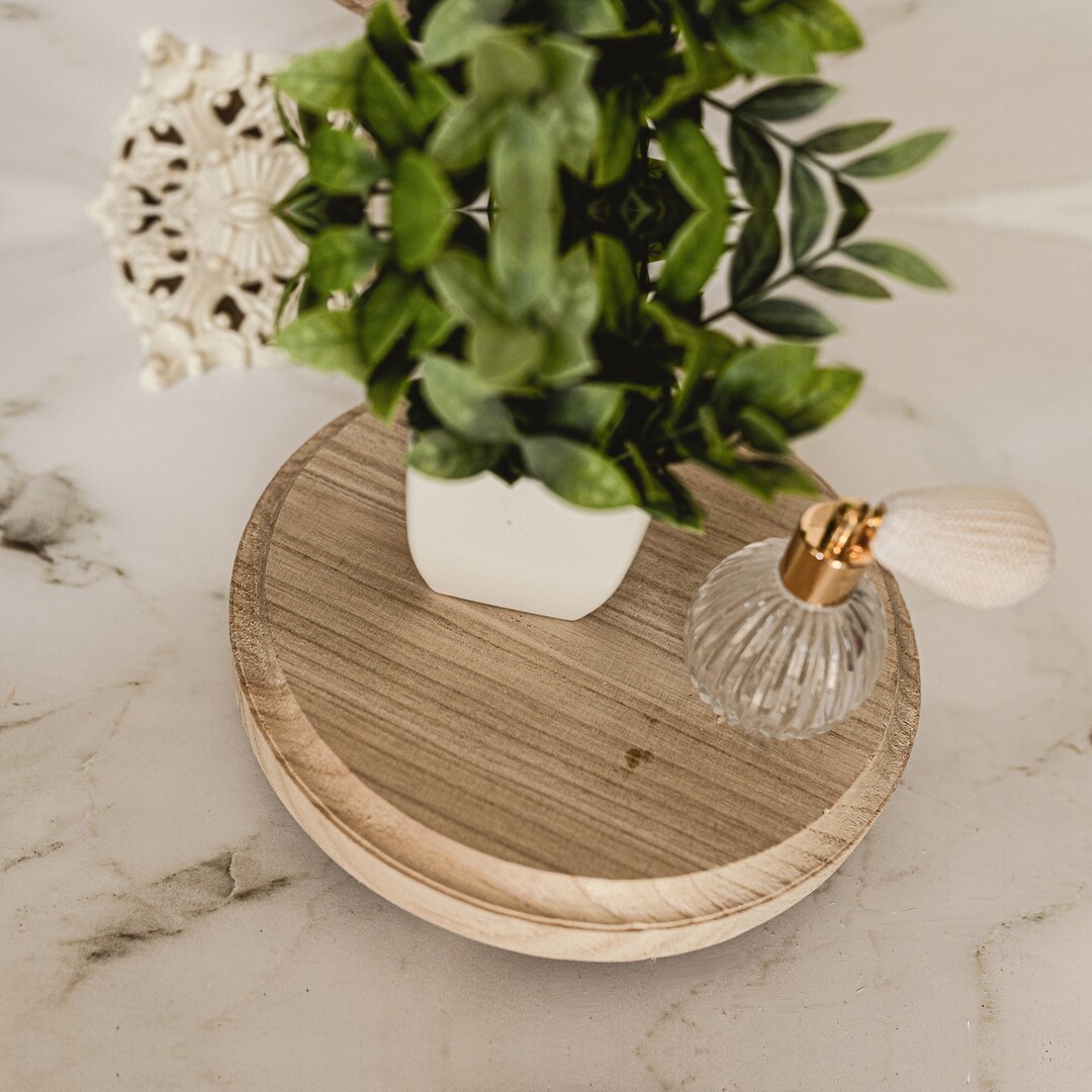 Rustic Wood Tray + Natural Wooden Tray, Round Tray With Risers, Trinket ...