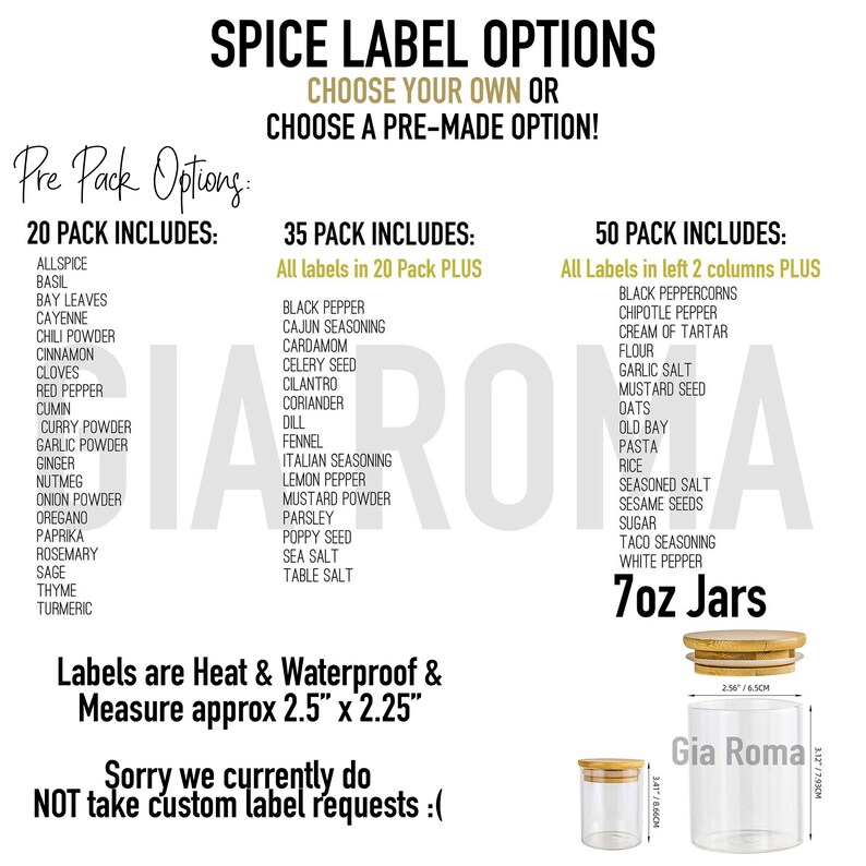 Black Label Spice Jar Label Sets, Modern and Contemporary Spice Jar ...