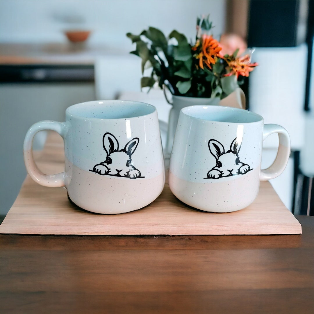 Easter Bunny Coffee Mugs, Cute Bunny Ear Mug, Pink and White Coffee Mug ...