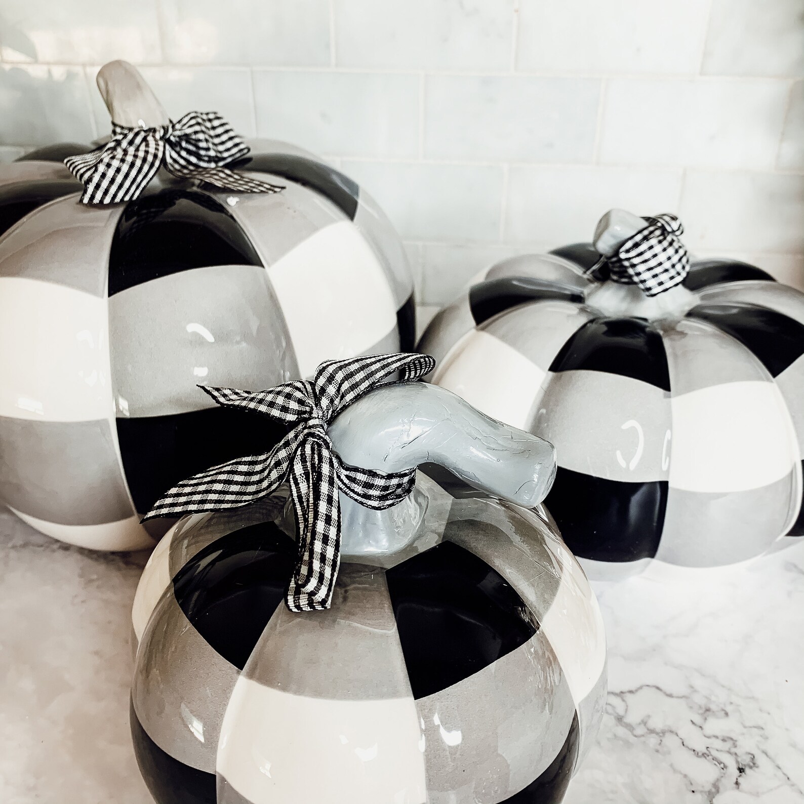 Buffalo Check Hand Painted Pumpkins, 3 Sizes, Black and White Pumpkin ...