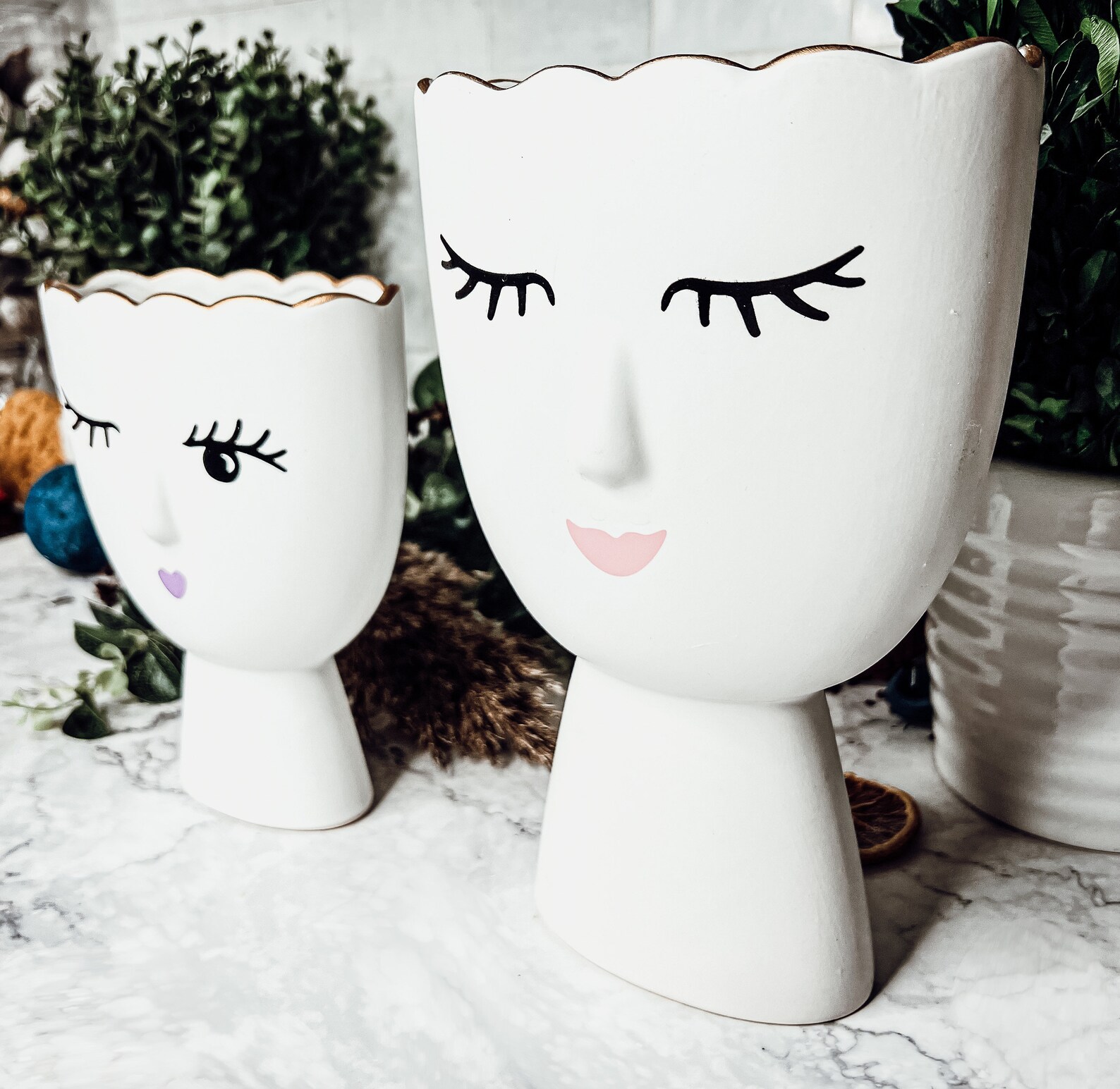 Face Vase Ceramic, Eyelash Handmade Unique Vases, Hand Painted White ...