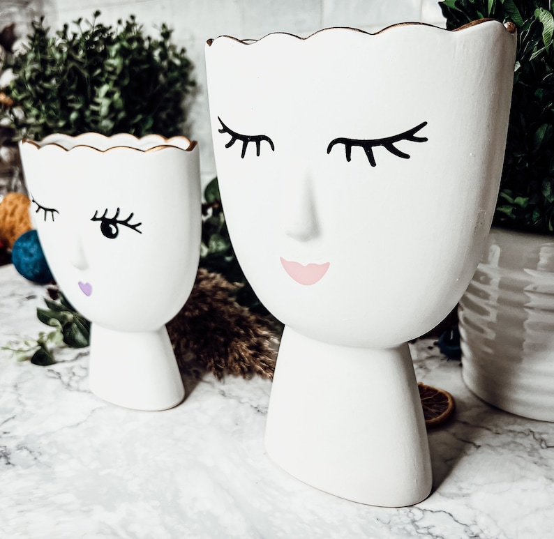 Face Vase Ceramic, Eyelash Handmade Unique Vases, Hand Painted White ...