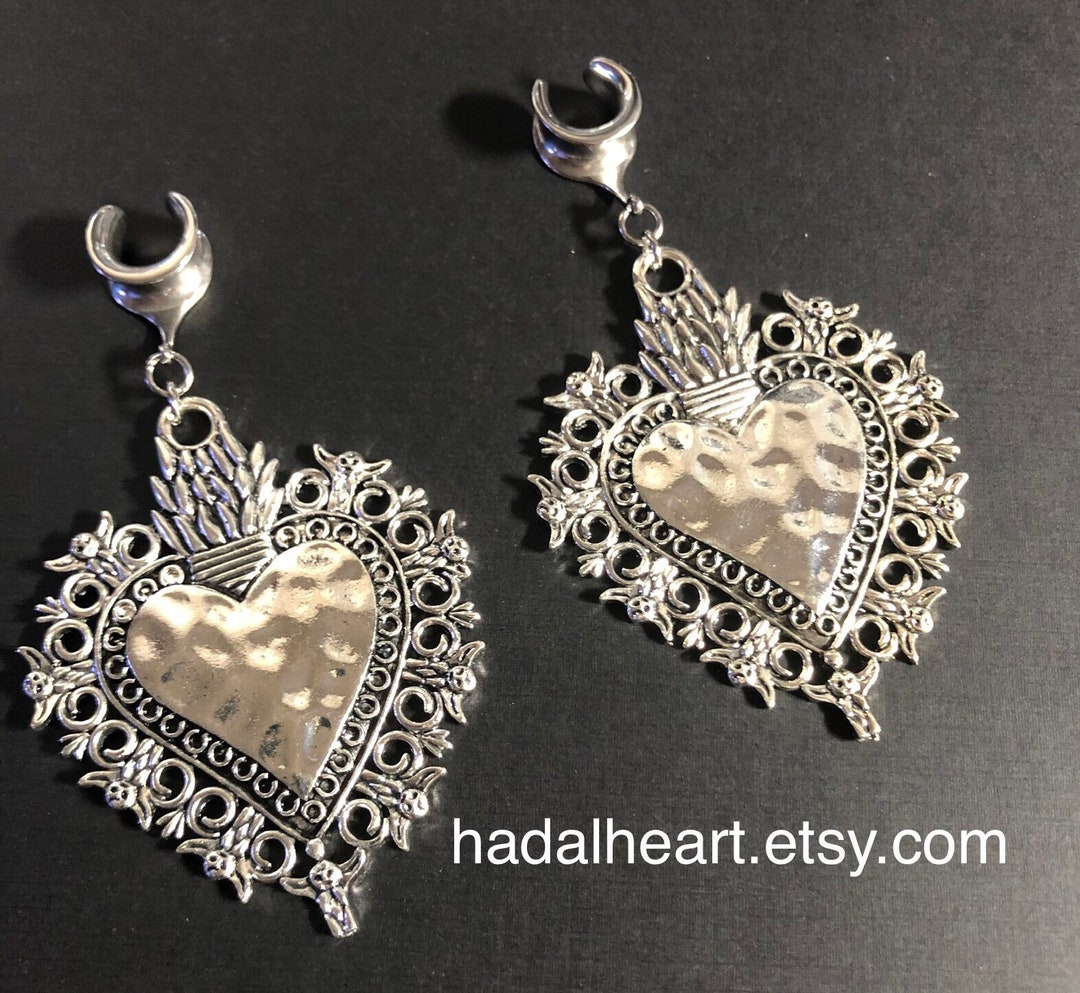 1/2 Alloy Sacred Heart Saddle Ear Weights / Earrings for Stretched Ears ...