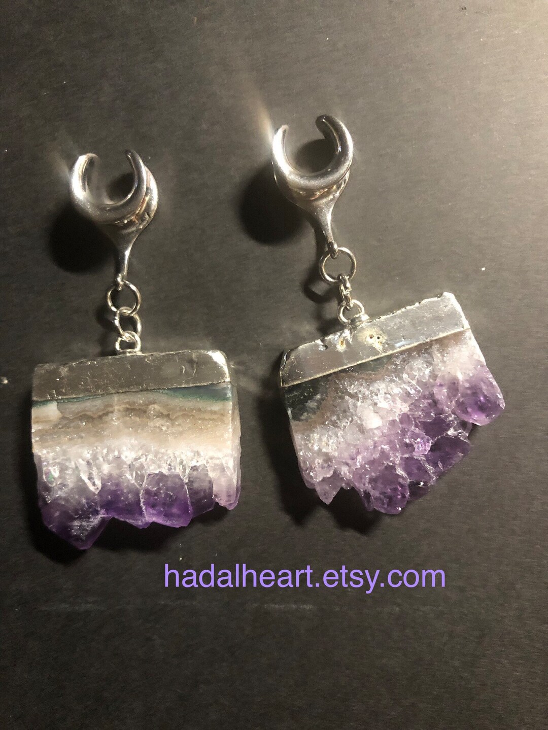 Amethyst Slab 00 Gauge Ear Saddles - Etsy